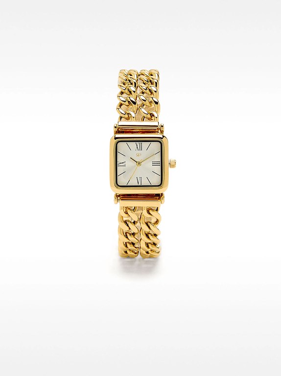 Square dial watch with chain bracelet