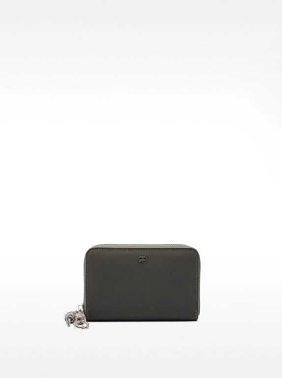 Velvety texture wallet with double zipper