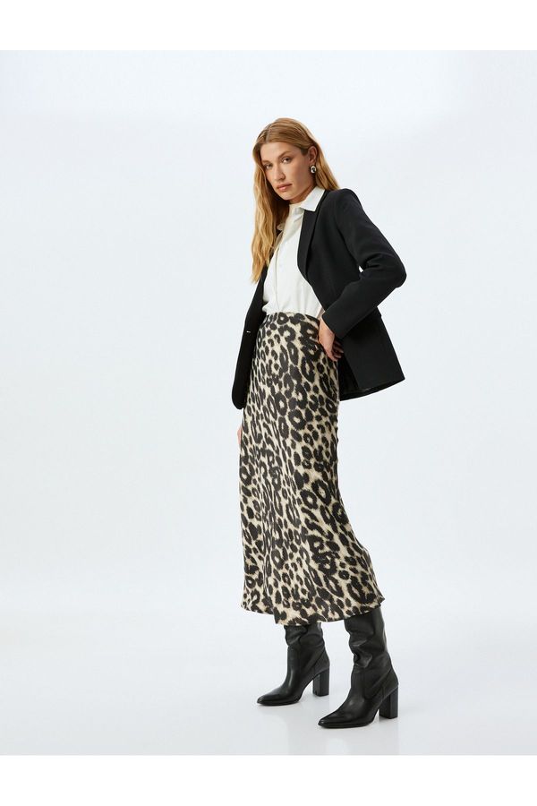 KOTON VISCOSE FABRIC LONG LEOPARD PATTERNED SATIN SKIRT