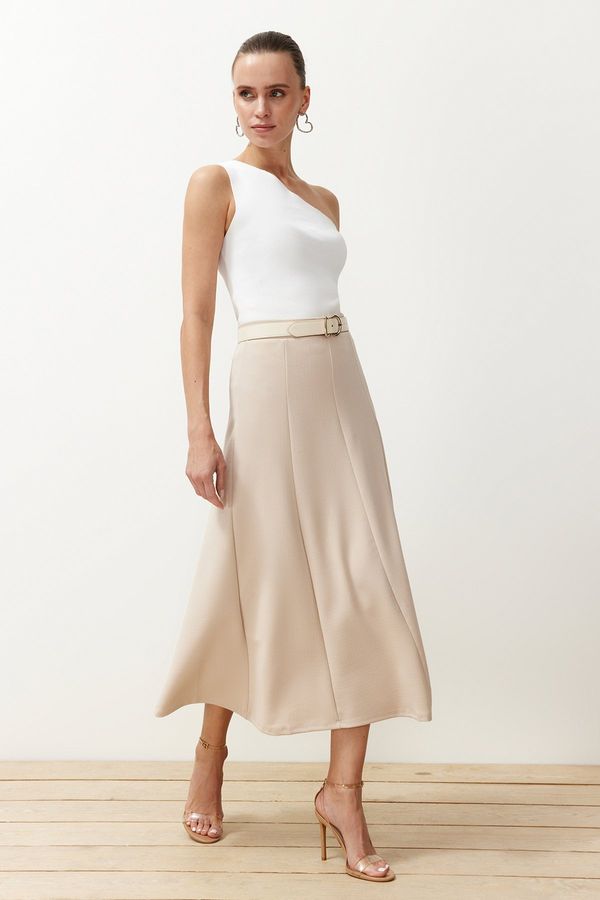 TRENDYOL STONE FLARED MAXI FLEXIBLE SKIRT