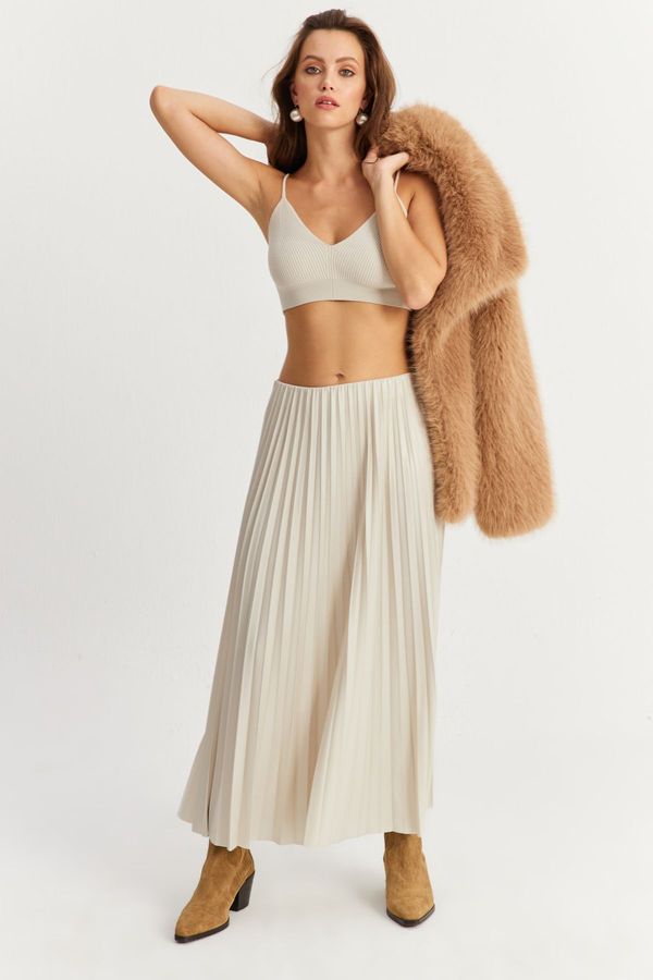 COOL & SEXY WOMEN'S STONE WAIST ELASTIC PLEATED SKIRT IO190