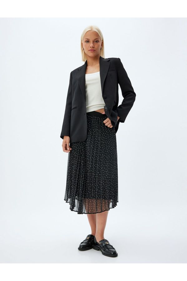 KOTON HIGH WAIST LINED MIDI LENGTH POLKA DOT PLEATED CHIFFON SKIRT
