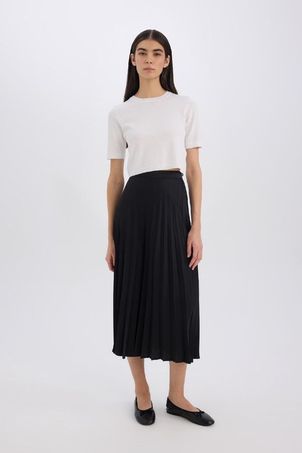 DEFACTO A-LINE HIGH WAIST PLEATED BASIC PLAIN SATIN MAXI SKIRT