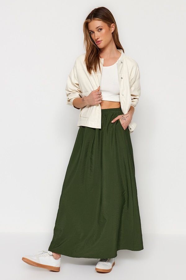 TRENDYOL KHAKI A-LINE PARACHUTE FABRIC MAXI LENGTH WOVEN SKIRT