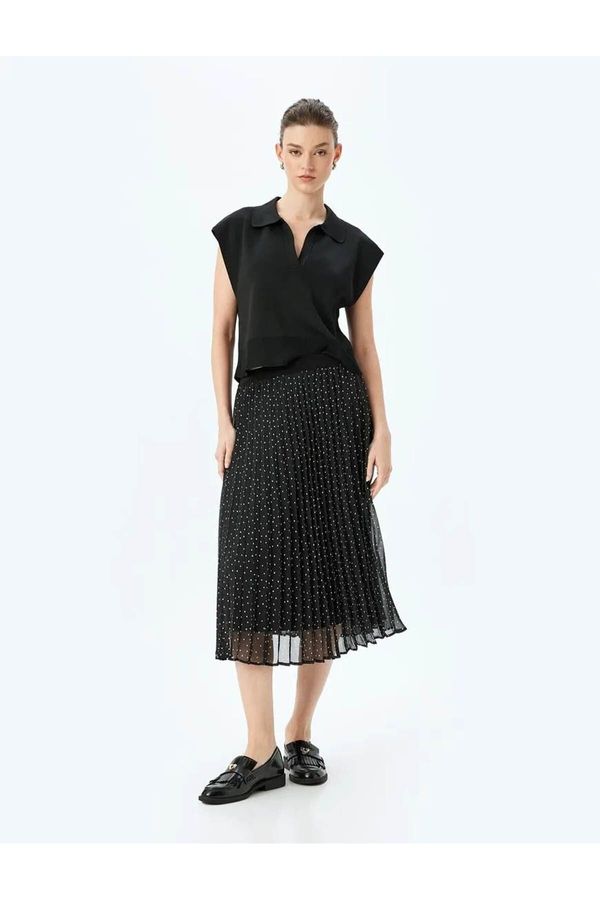 KOTON LINED HIGH WAIST POLKA DOT MIDI LENGTH PLEATED CHIFFON SKIRT