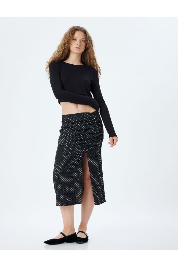 KOTON MIDI SKIRT SLIT POLKA DOT DRAPED HIGH WAIST SLIM FIT