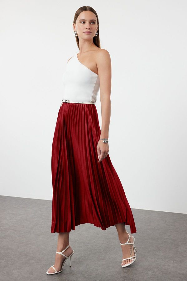 TRENDYOL BURGUNDY PLEATED MAXI SKIRT