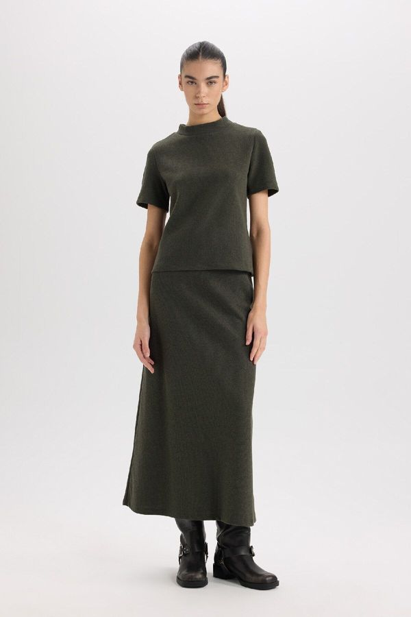 DEFACTO A CUT ELASTIC WAIST BASIC PLAIN NORMAL WAIST MAXI SKIRT