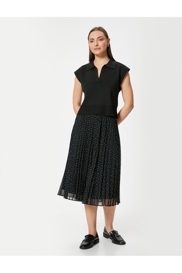KOTON HIGH WAIST TULLE LINED PLEATED POLKA DOT MIDI SKIRT