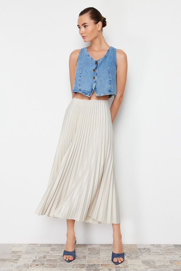 TRENDYOL STONE PLEATED MAXI STRETCHY KNITTED SKIRT