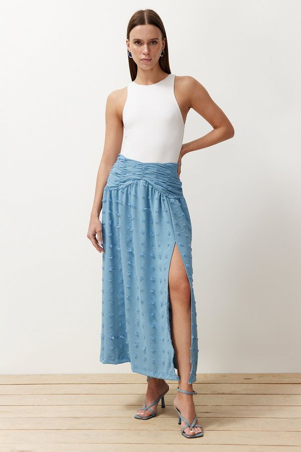 TRENDYOL BLUE TEXTURED FRONT SLIT DETAILED MAXI LENGTH WOVEN SKIRT