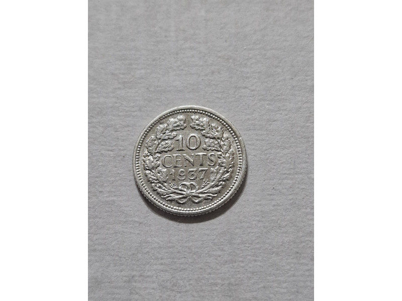 Holandija 10 Cents 1937 Srebro