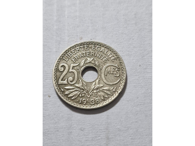 Francuska 25 Centimes 1938 aUNC