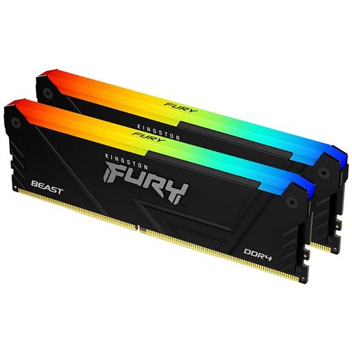 Kingston KF432C16BB12AK2/32 DDR4 32GB (2x16GB) 3200MHz [FURY BEAST RGB], Non-ECC UDIMM, CL16 1.35V, 288-Pin 2Rx8, Memory Kit, w/RGB Heatsink, XMP