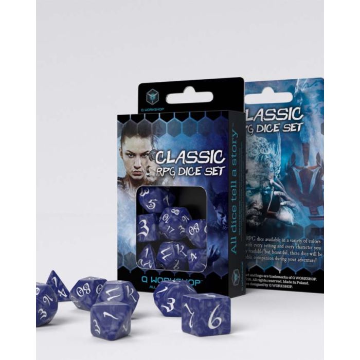 Kockice Q Workshop - Classic RPG Cobalt & White - Dice Set (7)