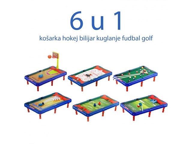 6u1 set stonih igara - bilijar, fudbal, košarka, kuglanje, golf i hokej