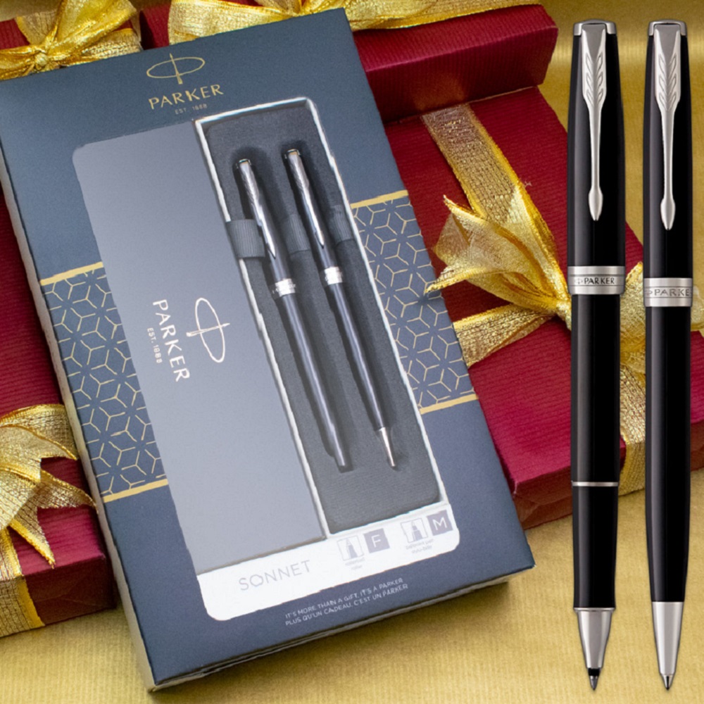 Parker poklon SET Sonet Black CT – Hemijska olovka + Roler