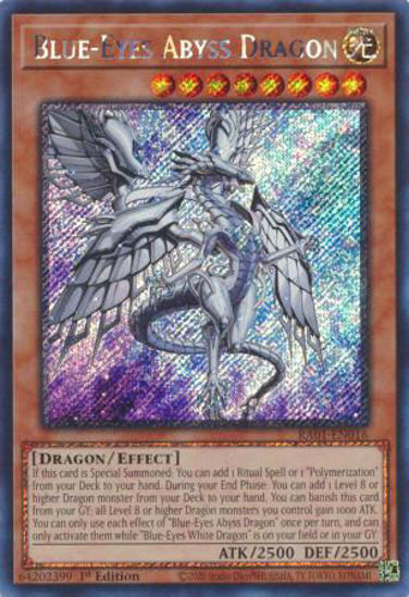 Blue-Eyes Abyss Dragon - RA01-EN016 - (V.4 - Platinum Secret Rare) 1st Edition