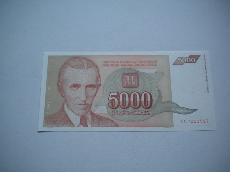 5000 DINARA 1993 UNC TESLA - JUGOSLAVIJA