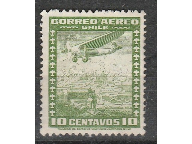 Chile - 1935 - Airplane over City - MNG