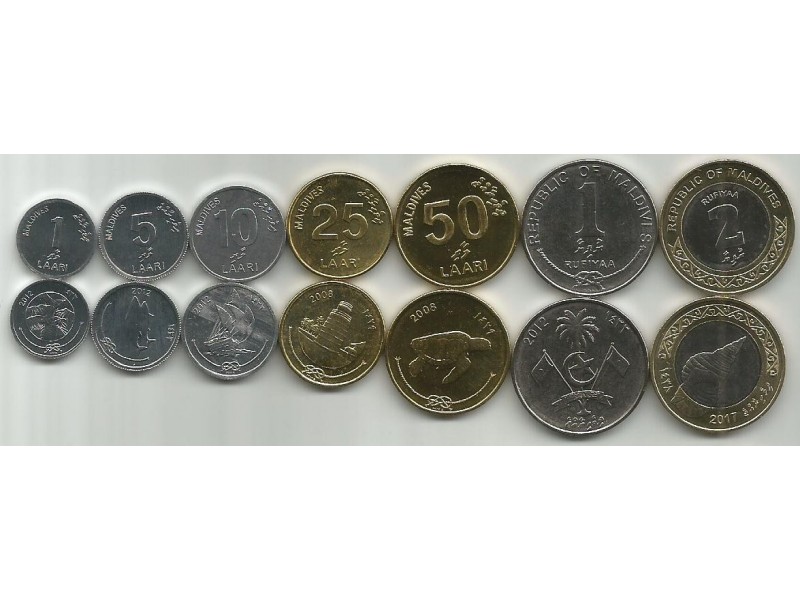 MALDIVES Maldivi 2008 - 2017. UNC set kovanica