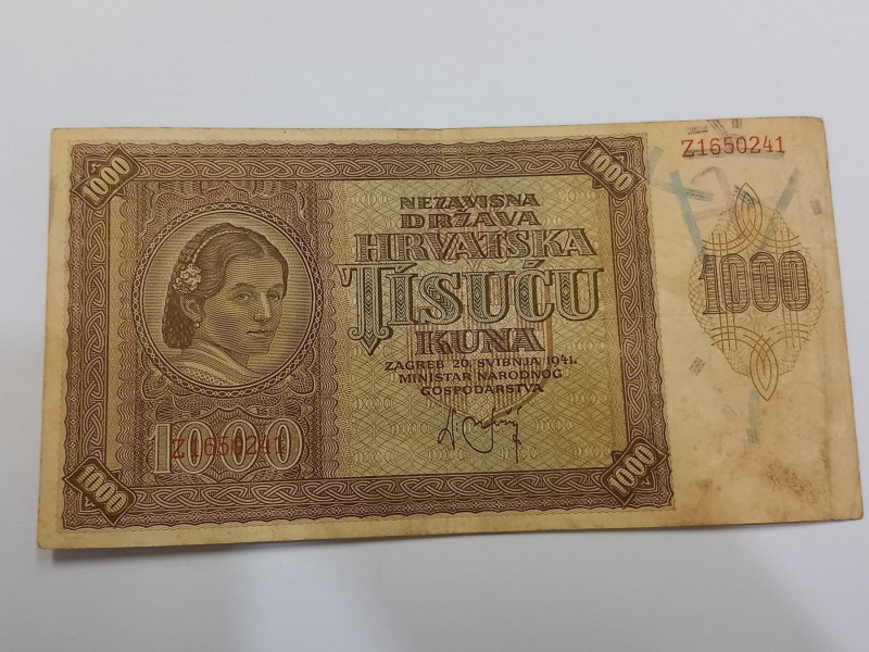 1000 kuna 1941.godina Hrvatska