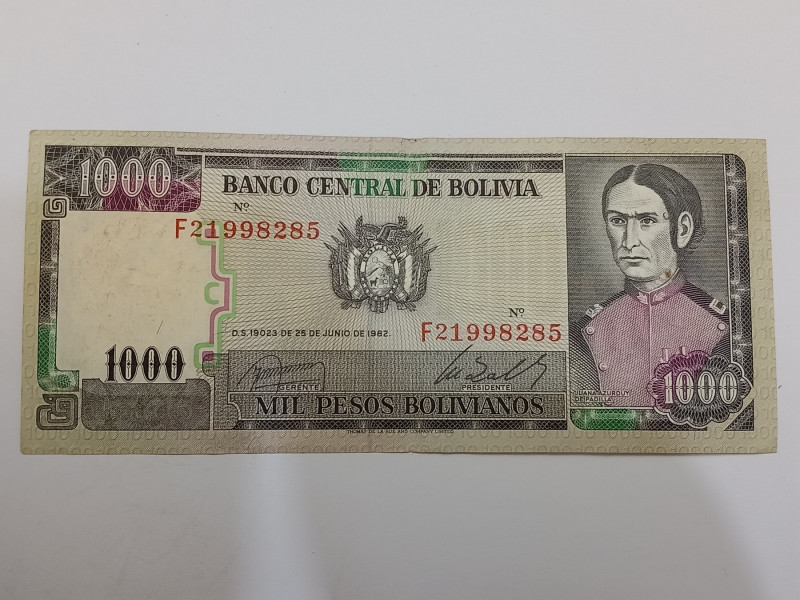 1000 pesos bolivianos 1982.godina Bolivia