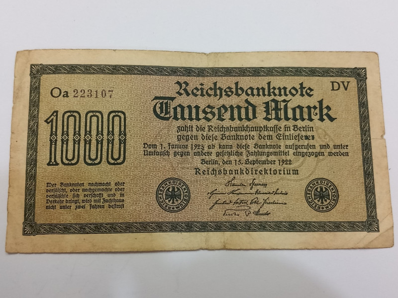 1000 mark 1922godina Nemačka