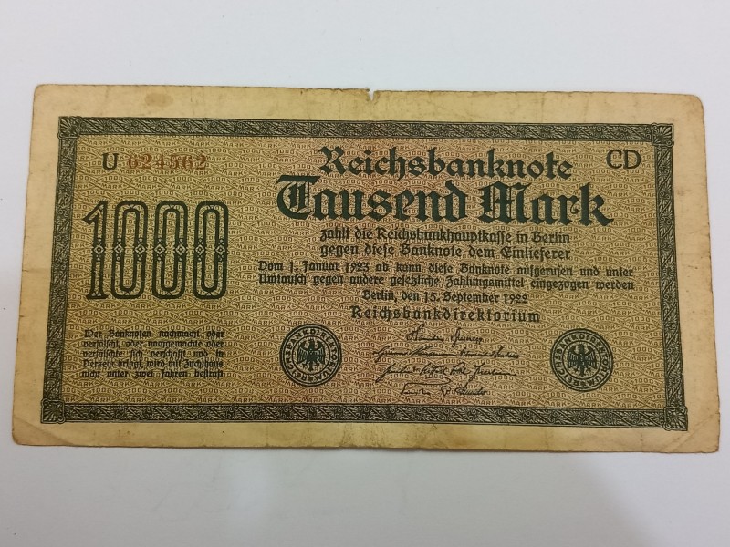 1000 mark 1922godina Nemačka