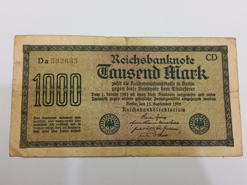 1000 mark 1922godina Nemačka