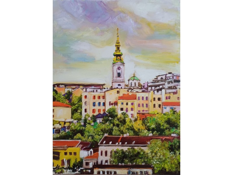 -BEOGRAD-AKRIL I ULJE NA PLATNU 40 X 30 CM