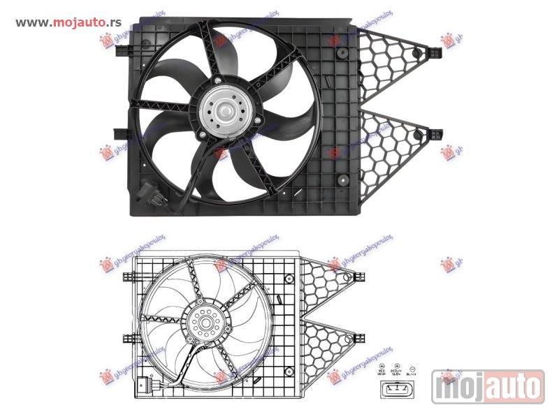 VENTILATOR KOMPLET 1.2/1.4/1.6 BENZIN - 1.6/1.9 DIZEL Skoda fabia 10-14 -nedostupno