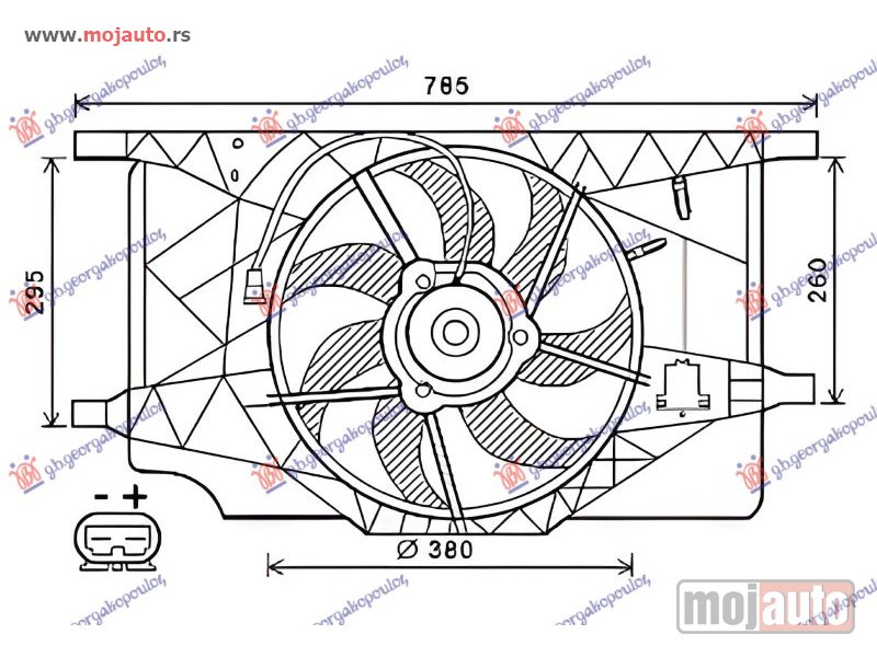 VENTILATOR KOMPLET 1.9/2.0/2.2 DIZEL - 2.0 BENZIN (380mm) (2 PIN) Renault laguna 00-07 -dostupno