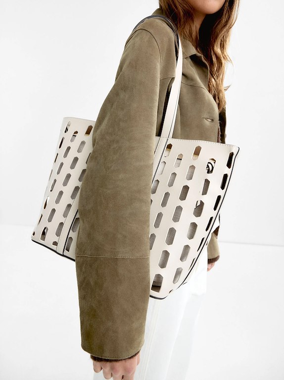 Perforated shopper bag with removable pouch