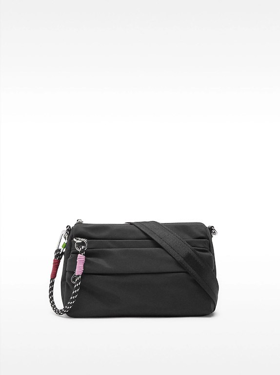 Nylon crossbody bag with exterior pocket