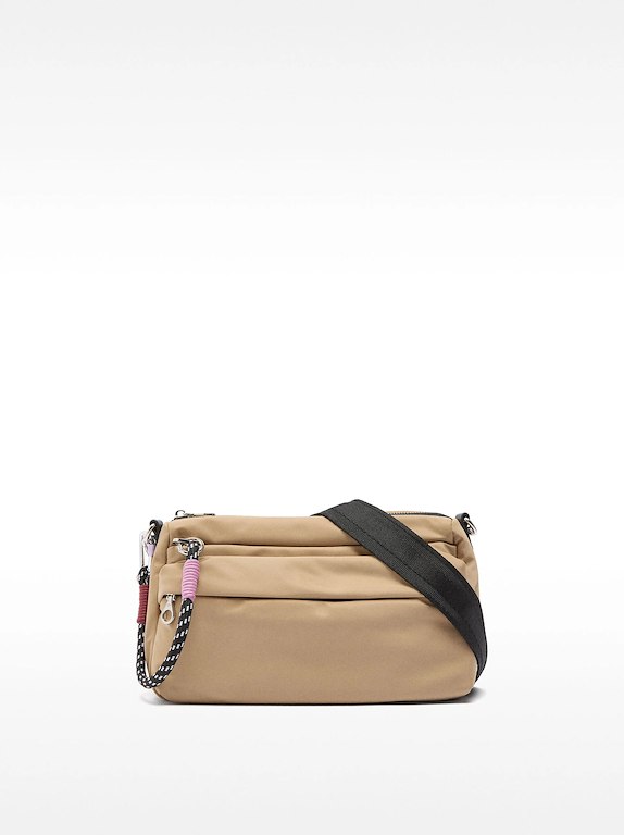 Nylon crossbody bag with exterior pocket