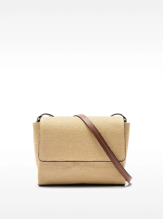 Raffia effect crossbody bag with flap closure