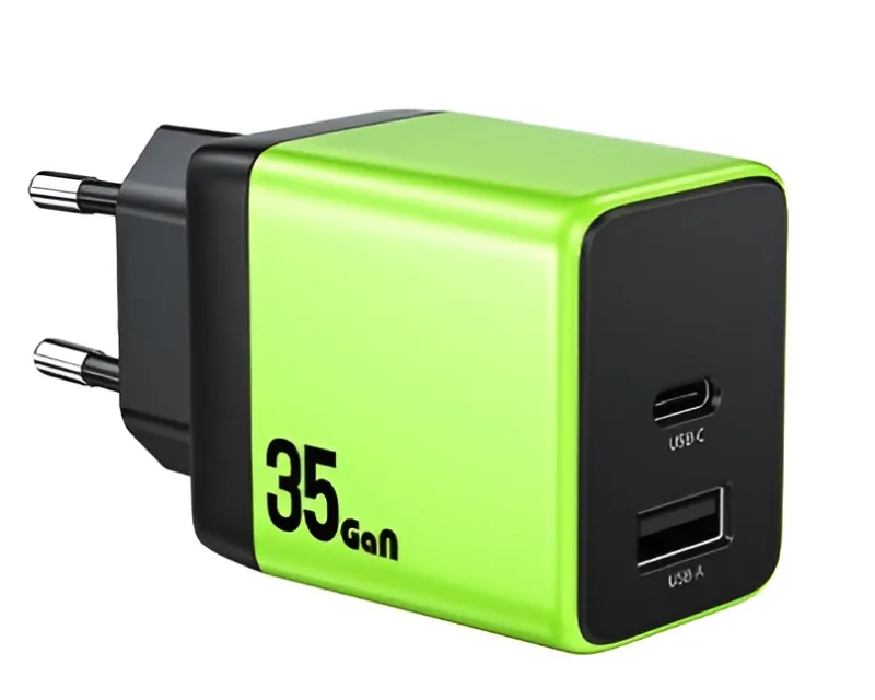 WEKOME WP-U36 Super brzi Strujni GaN Punjač, 2-porta USB (3.0 i 3.1 Tip C) 35W, zeleni