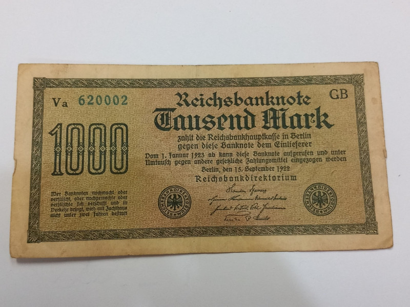 1000 mark 1922godina Nemačka