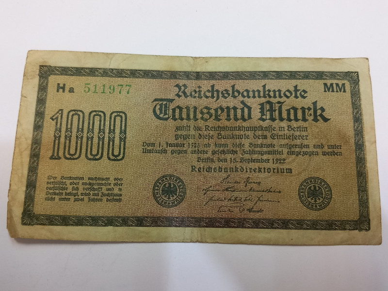 1000 mark 1922godina Nemačka