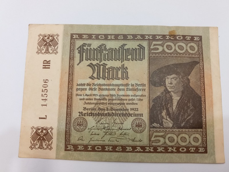 5000 mark 1922godina Nemačka