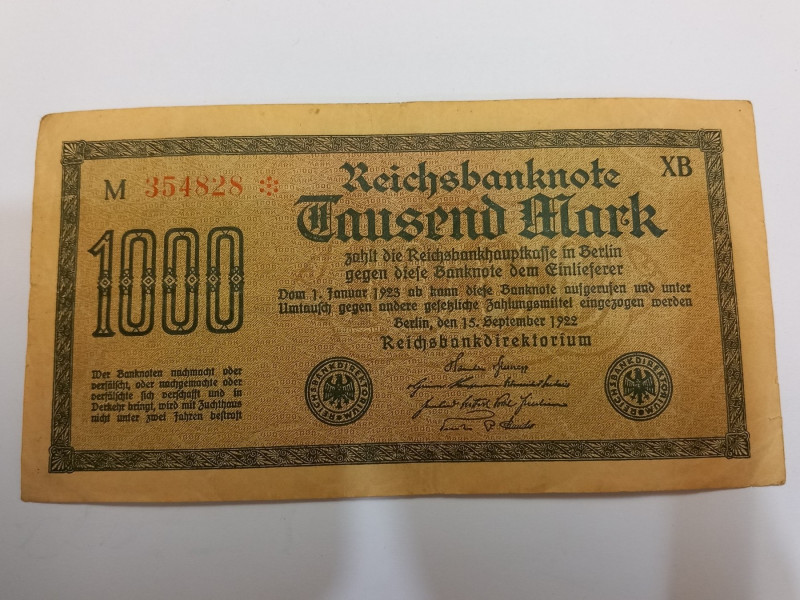 1000 mark 1922godina Nemačka