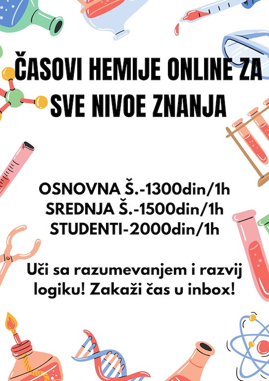 Casovi hemije ONLINE za sve nivoe znanja