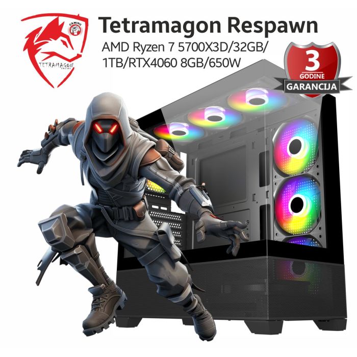 Računar Tetramagon Respawn AMD Ryzen 7 5700X3D/32GB/1TB/RTX4060 8GB/650W