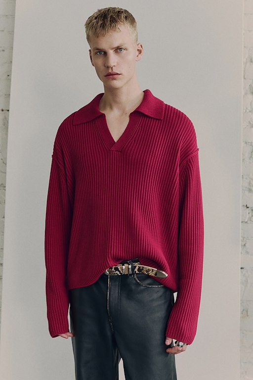 RIB-KNIT POLO JUMPER