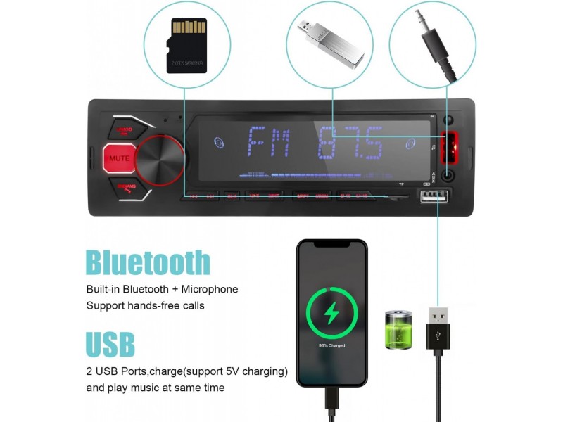 Auto radio sa Bluetooth hands-free pozivom,FM,MP3,2 USB