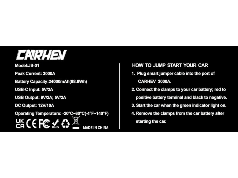 CARHEV Jump Starter za auto 3000A-24000mAh Booster za k