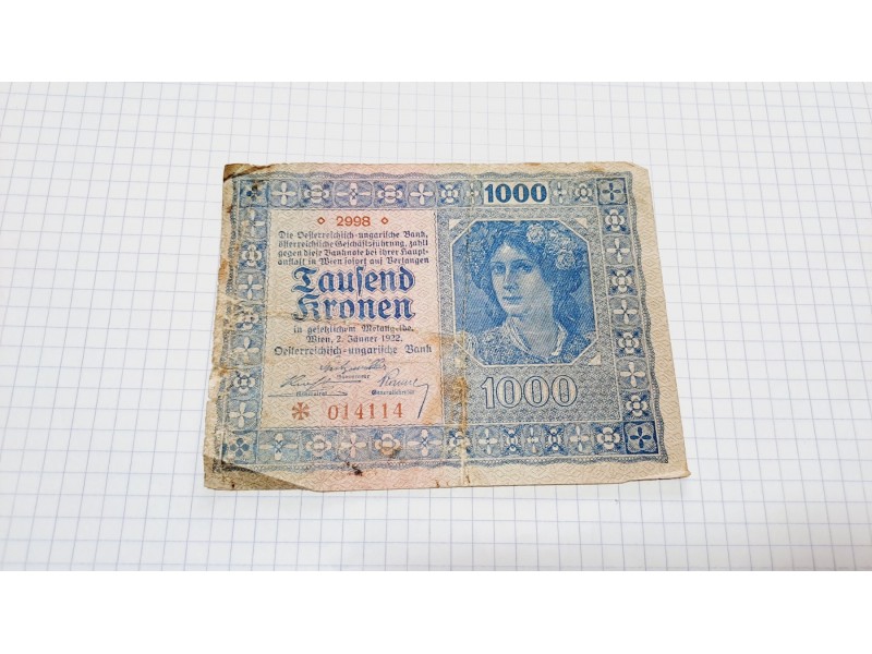 AUSTRIA 1000 KRONEN 1922 GODINA