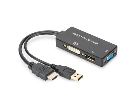 DIGITUS Adapter HDMI na DP/DVI/VGA 0.2m crni