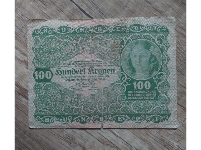 N 3 - Austrija - 100 kr 1922 - F -